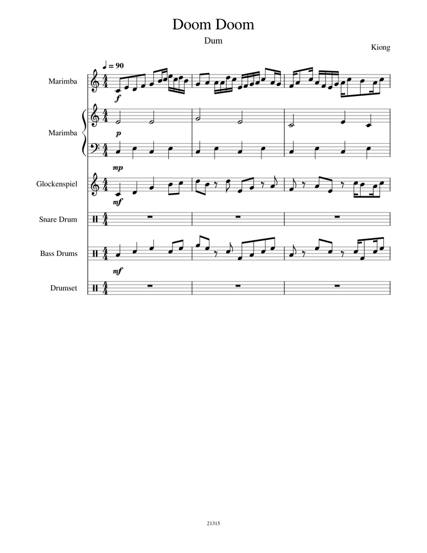 Doom Doom Sheet music for Glockenspiel, Snare drum, Drum group, Bass ...