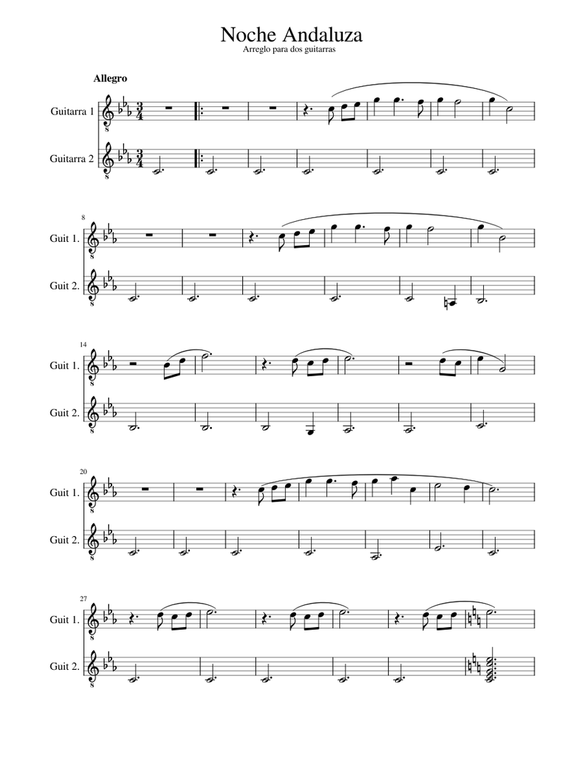 Noche Andaluza Alameda Sheet Music For Guitar String Duet