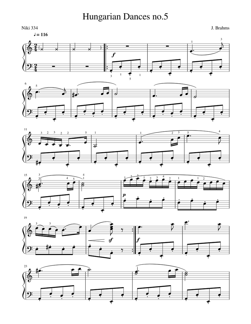 Hungarian Dances no.5 Sheet music for Piano (Solo) | Musescore.com
