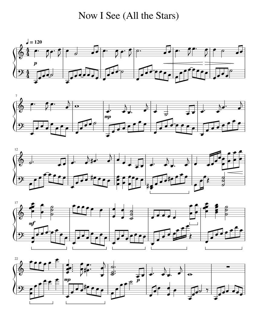 Now I See (All the Stars) Sheet Music for Piano (Solo) Easy | MuseScore.com