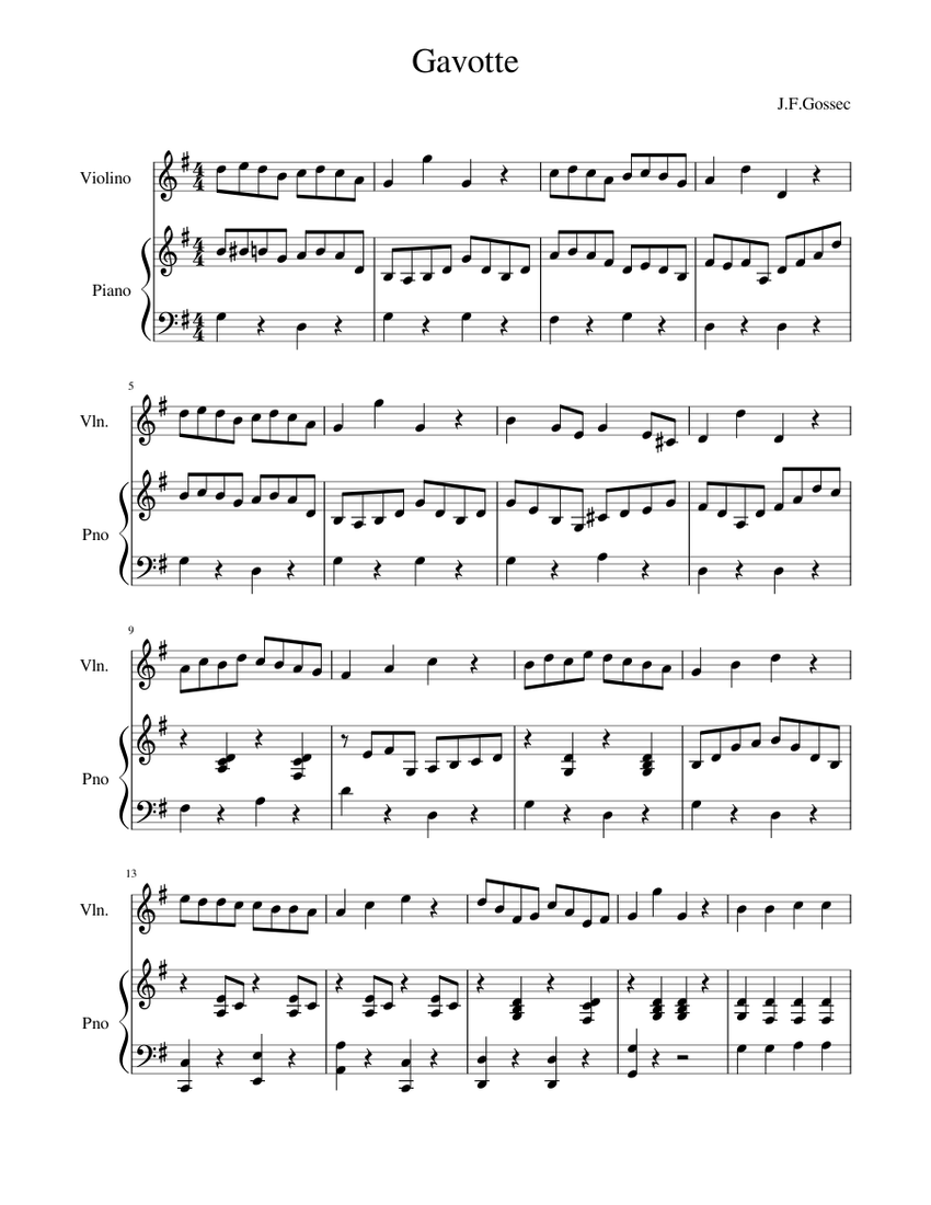 Gavotte Sheet music for Piano, Violin (Solo) | Musescore.com