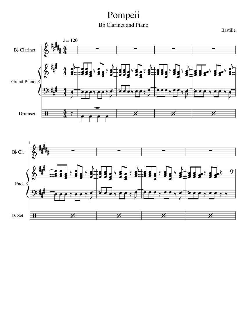 Pompeii Sheet music for Piano, Clarinet in b-flat, Drum group (Mixed ...