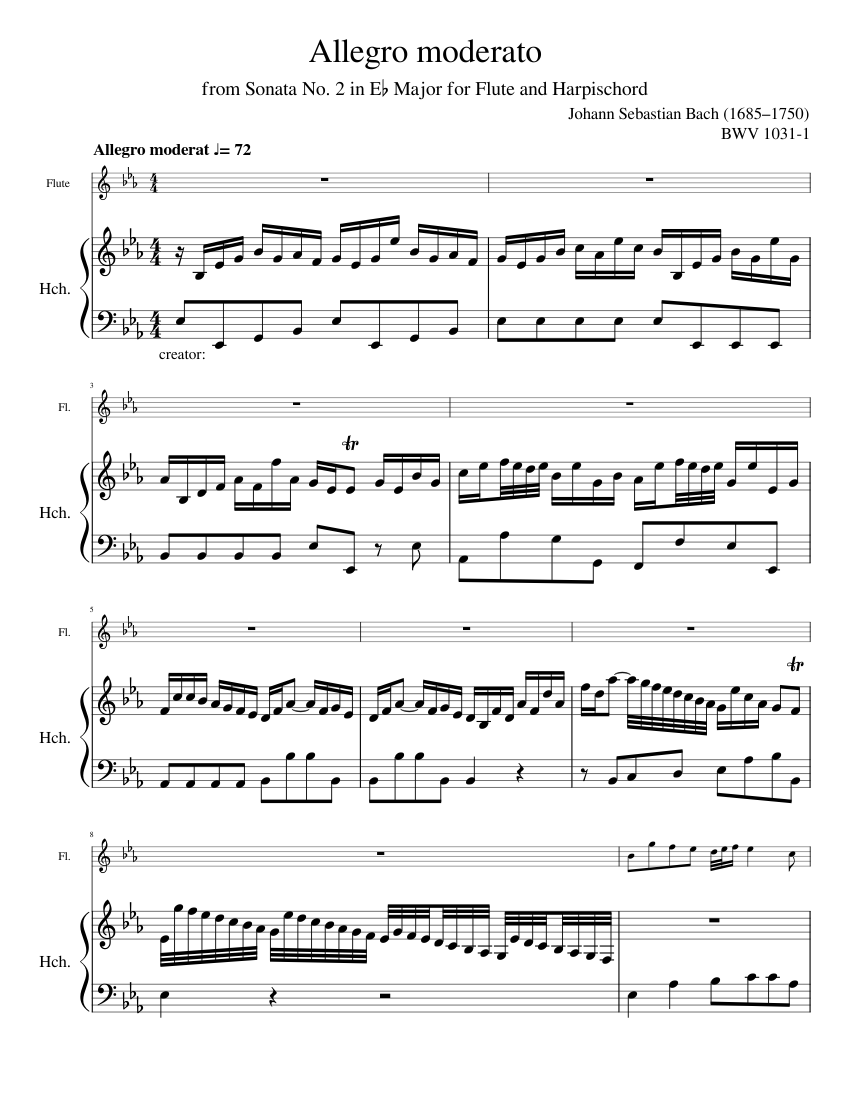 BWV1031-1 Sheet Music for Harpsichord, Flute (Solo) | MuseScore.com