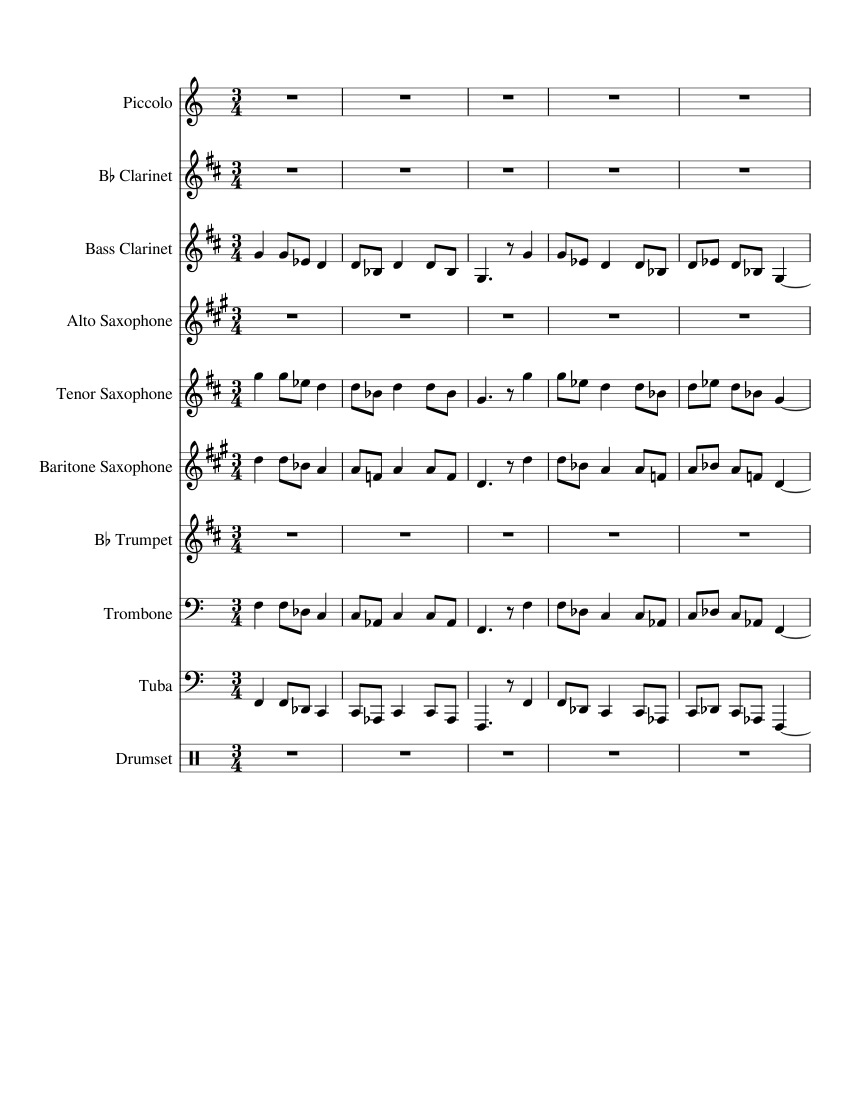 Alia Intro Sheet Music for Trombone, Tuba, Flute piccolo, Clarinet in b ...