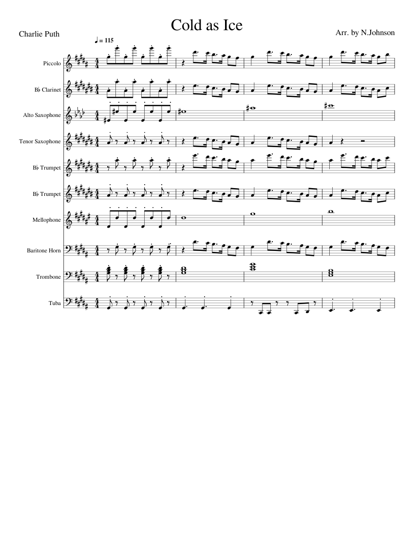 Cold_as_Ice Sheet music for Trombone, Tuba, Mellophone, Flute piccolo ...