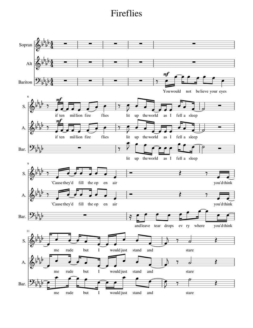 Fireflies Sheet Music for Soprano, Alto, Baritone (Choral) | MuseScore.com