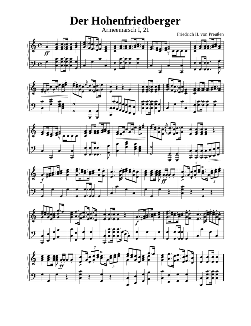 Hohenfriedberger Marsch – Frederick II AM I, 21 Sheet music for Piano ...