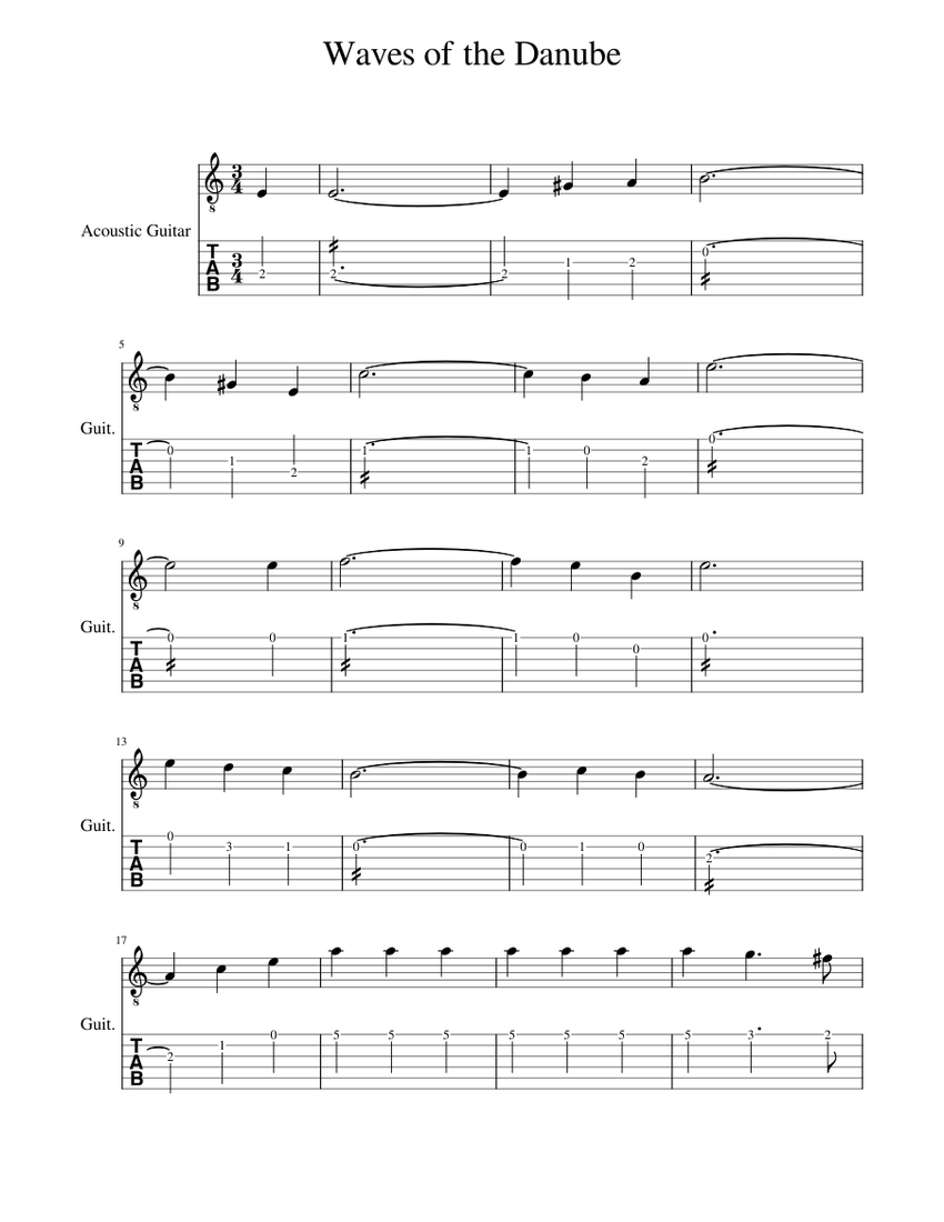 Waves of the Danube - Easy Guitar Tabs & Notation Sheet Music for ...