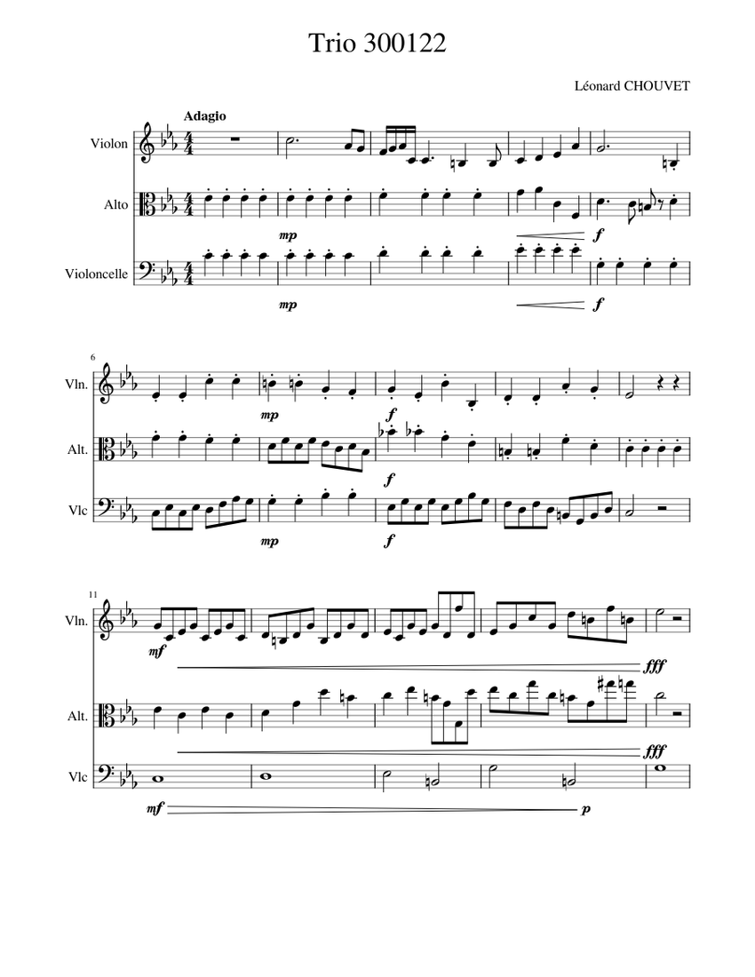 string trio Op.1 No.1-Léonard CHOUVET Sheet music for Violin, Viola, Cello (String Trio ...