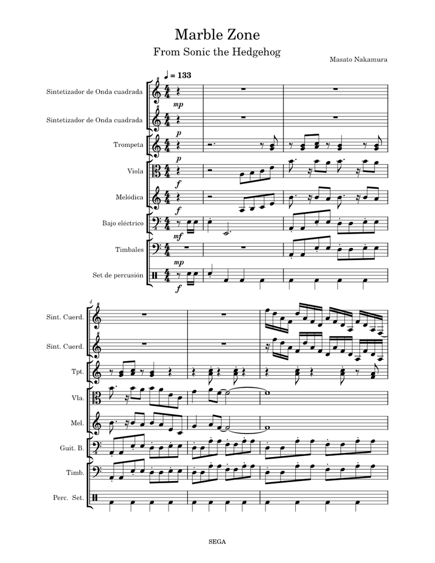 Marble Zone (From Sonic the Hedgehog) Sheet music for Timpani, Viola ...