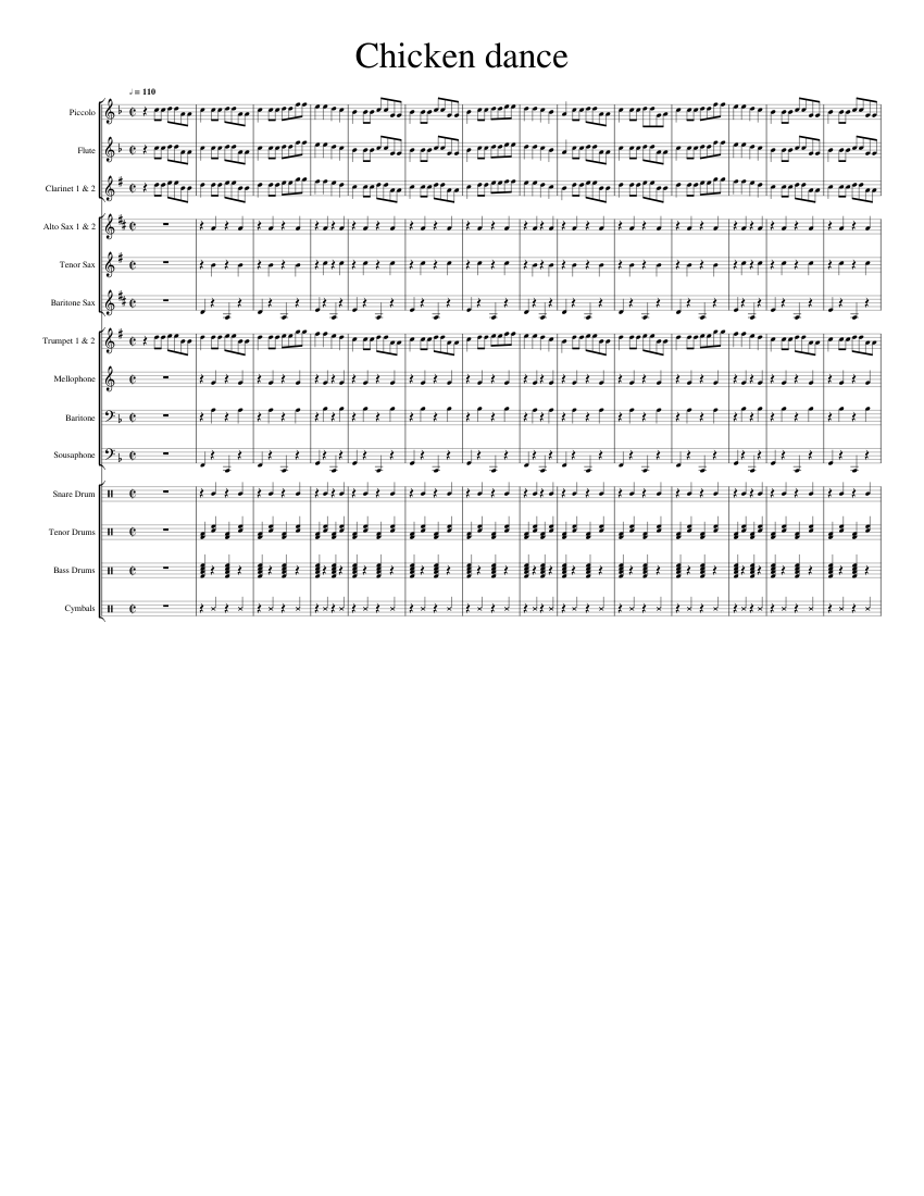 Chicken Dance Sheet music for Tuba, Flute piccolo, Flute, Clarinet in b ...
