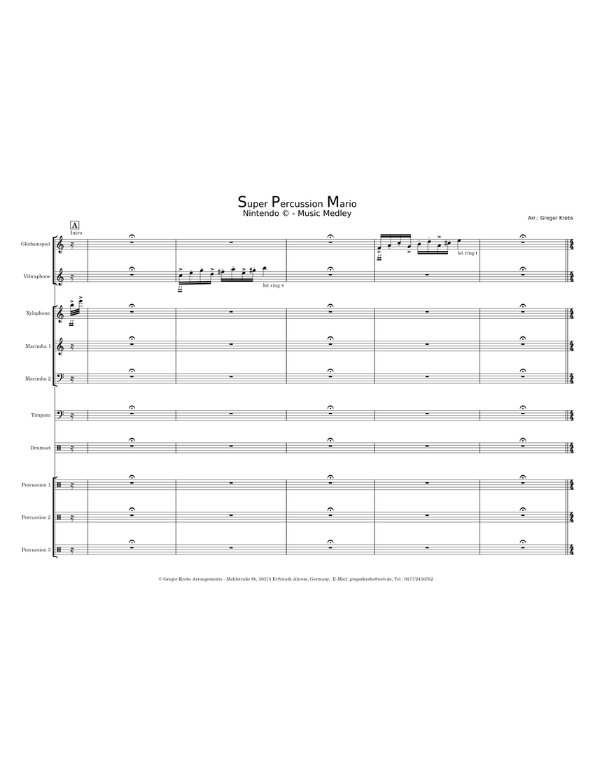 Super Mario Medley (Percussion Ensemble) Sheet Music for Timpani ...