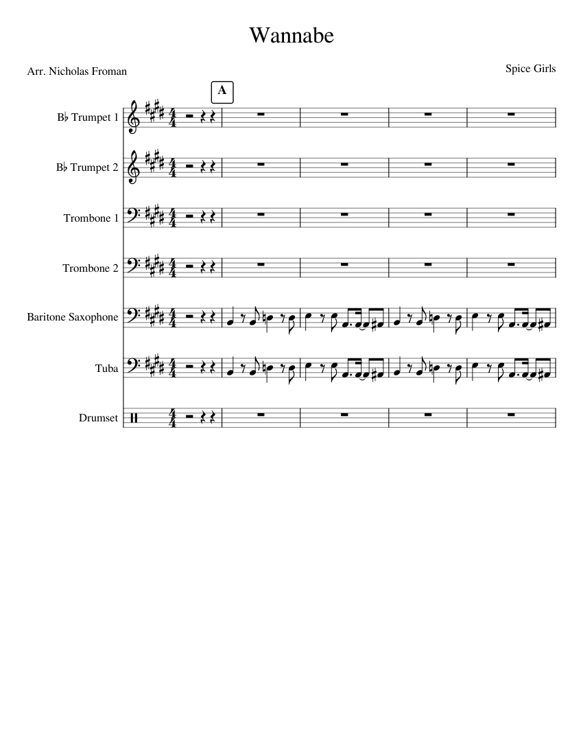 Wannabe Sheet music for Trombone, Tuba, Saxophone baritone, Trumpet in ...