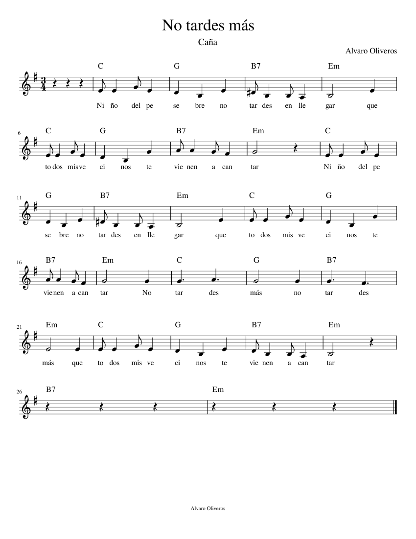 No tardes más Sheet music for Piano (Piano-Voice-Guitar) Easy ...