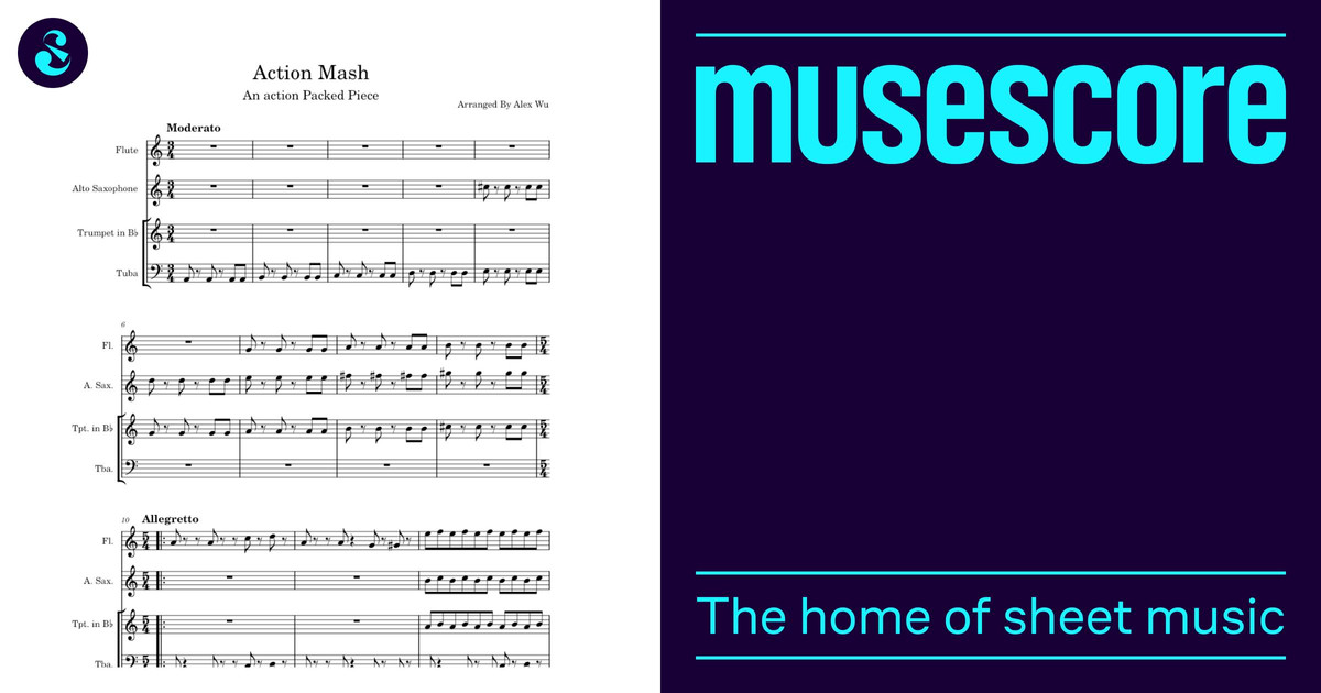 Action Mash Sheet music for Tuba, Flute, Saxophone alto, Trumpet other ...
