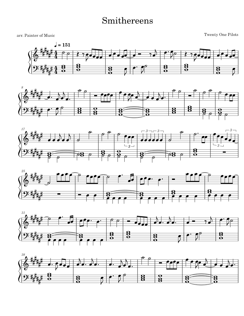 Smithereens – Twenty One Pilots Sheet Music for Piano (Solo) Easy ...
