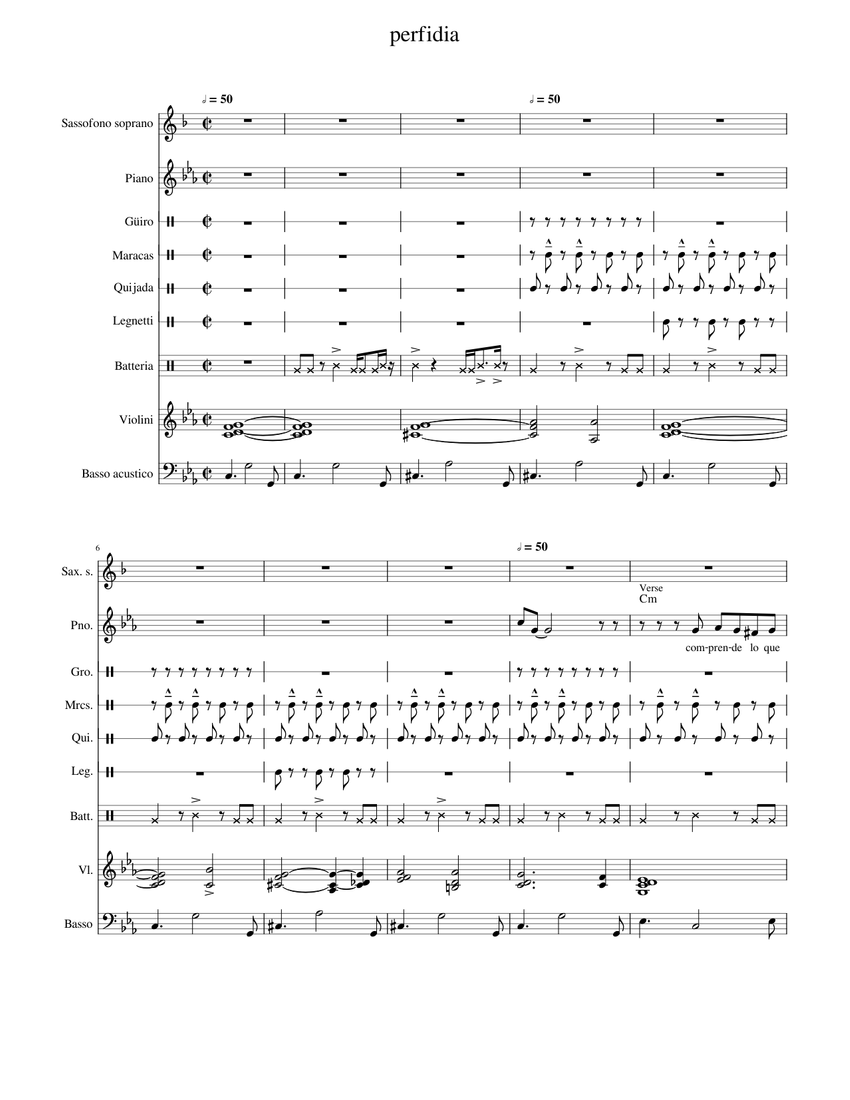 Perfidia Sheet Music with Chords for Piano, Bass guitar, Drum group ...