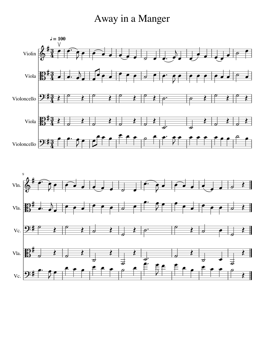 Away in a Manger Sheet music for Violin, Viola, Cello (Mixed Quintet ...