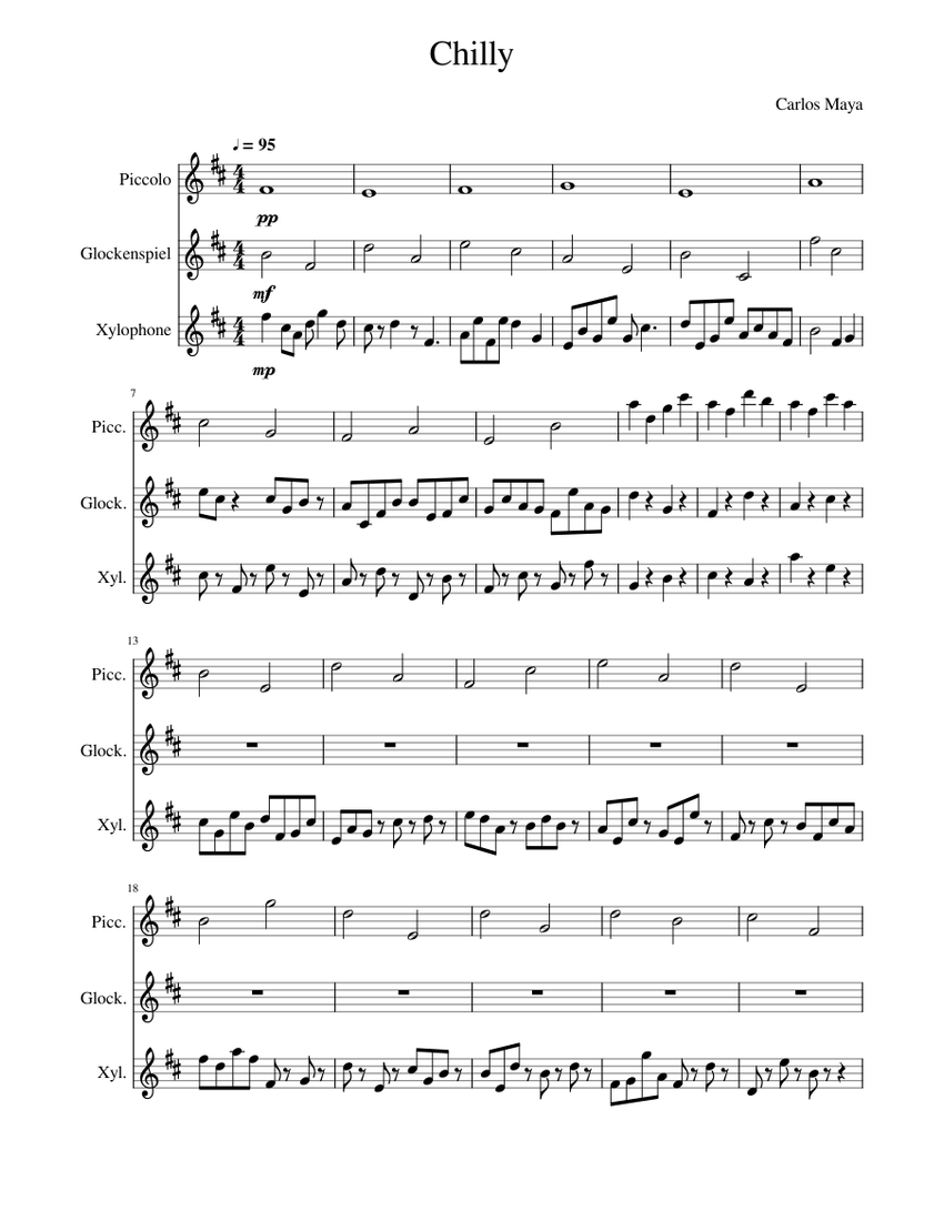 Chilly Sheet music for Flute piccolo, Glockenspiel, Xylophone (Mixed ...