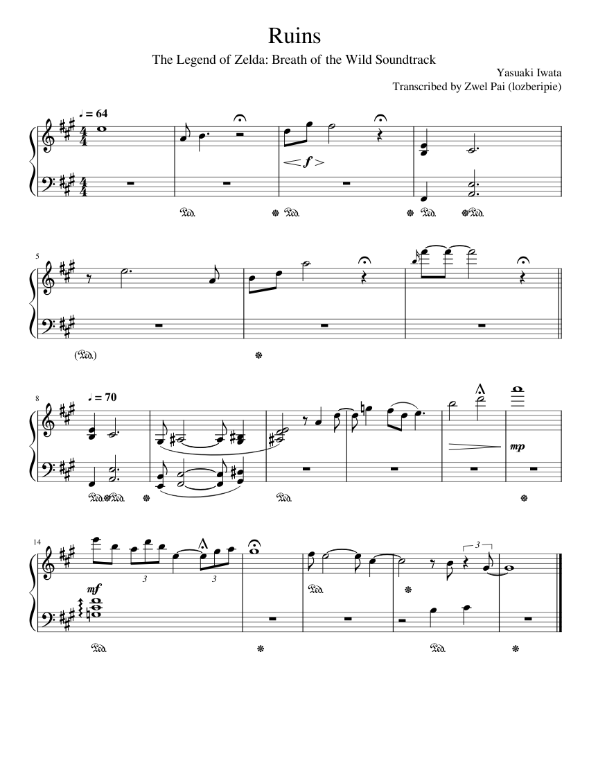 Ruins [The Legend of Zelda: Breath of the Wild Soundtrack] Sheet music ...