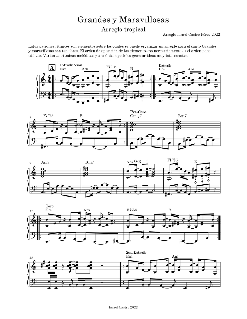 Grandes y Maravillosas son tus obras – Anonymous Grandes_y_Maravillosas Sheet music for Piano ...