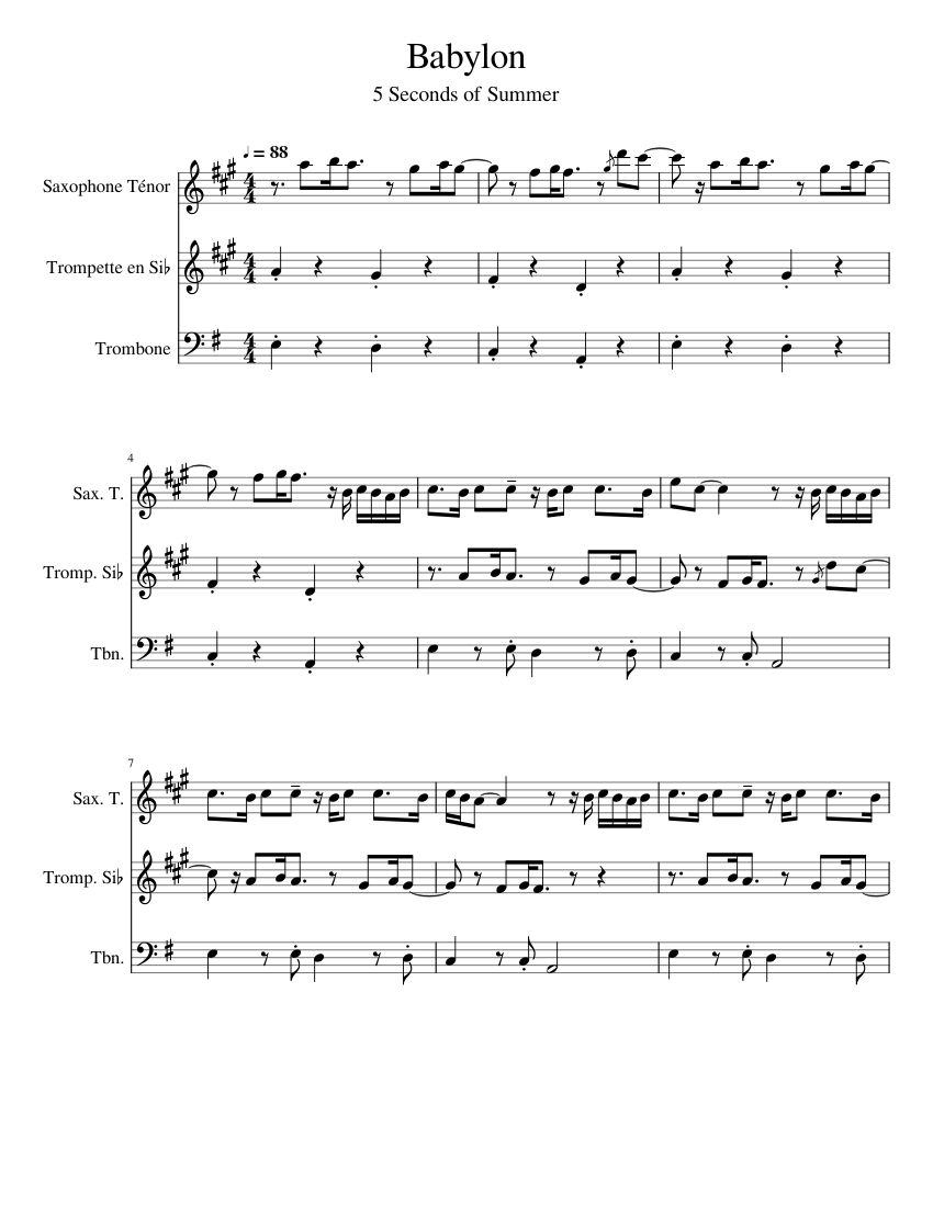 Babylon Sheet music for Trombone, Saxophone tenor, Trumpet in b-flat ...