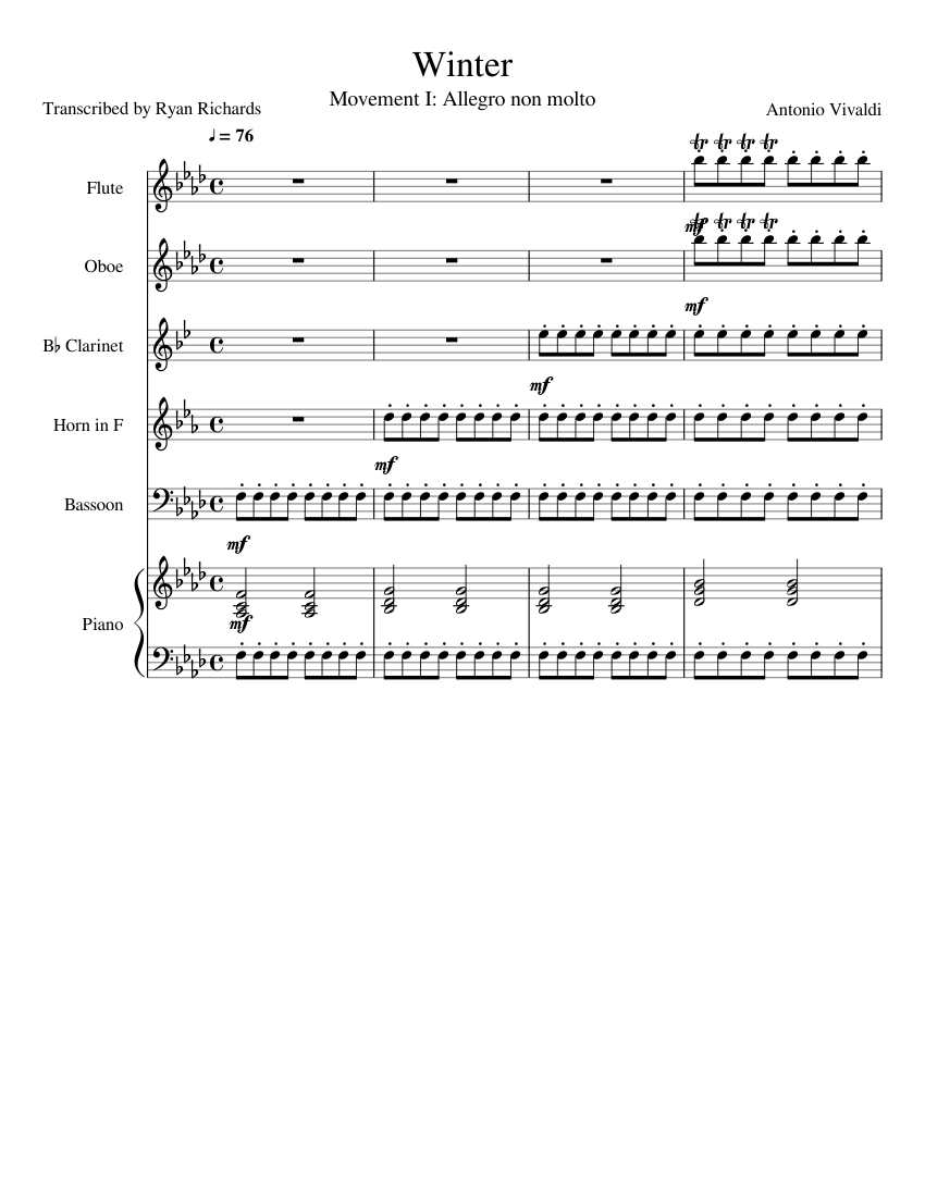 Winter Sheet music for Piano, Flute, Oboe, Clarinet in b-flat & more ...