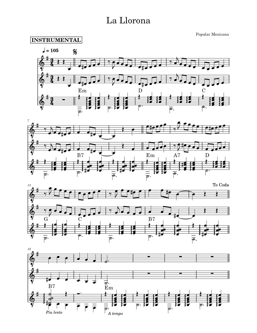 La Llorona – Mexican Folk Songs Sheet music for Guitar (Mixed Trio ...
