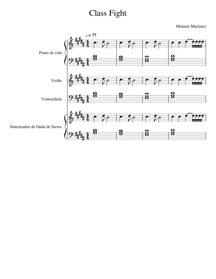 Melanie Martinez class fight Sheet Music for Piano, Violin, Cello ...