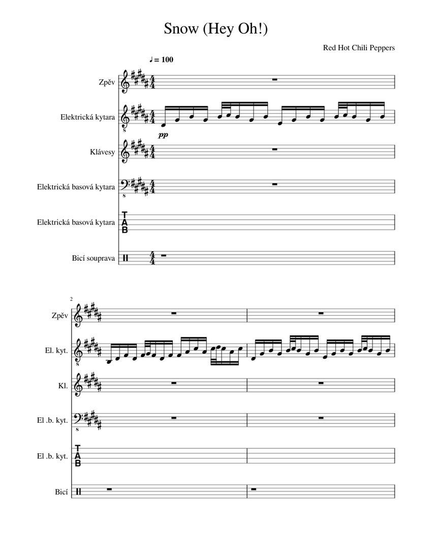 Snow (Hey Oh!) Sheet Music and Tab for Piano, Flute, Guitar, Bass ...
