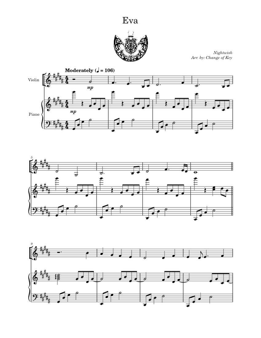 Nightwish - Eva (for violin and piano) Sheet Music for Piano, Violin ...