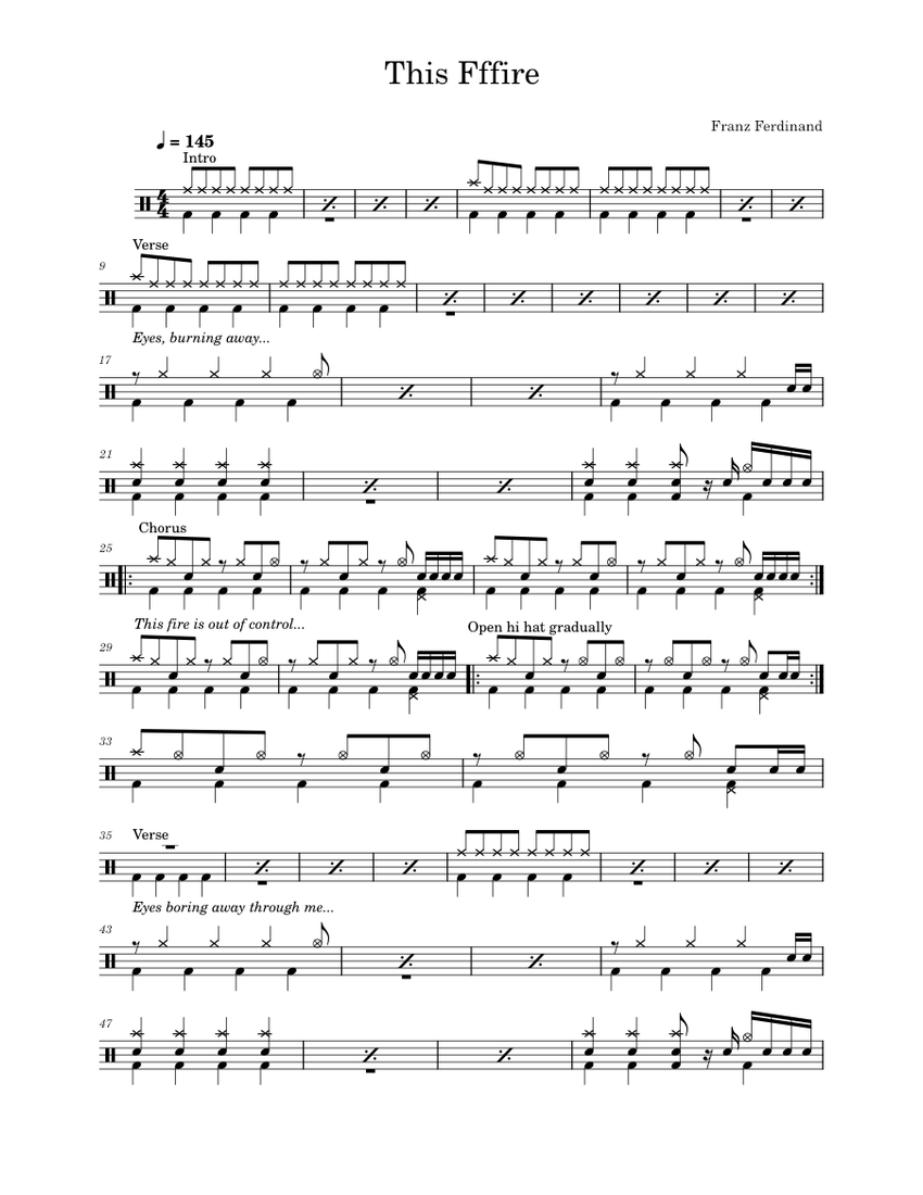 This Fffire – Franz Ferdinand This Fffire Sheet Music for Drum group ...