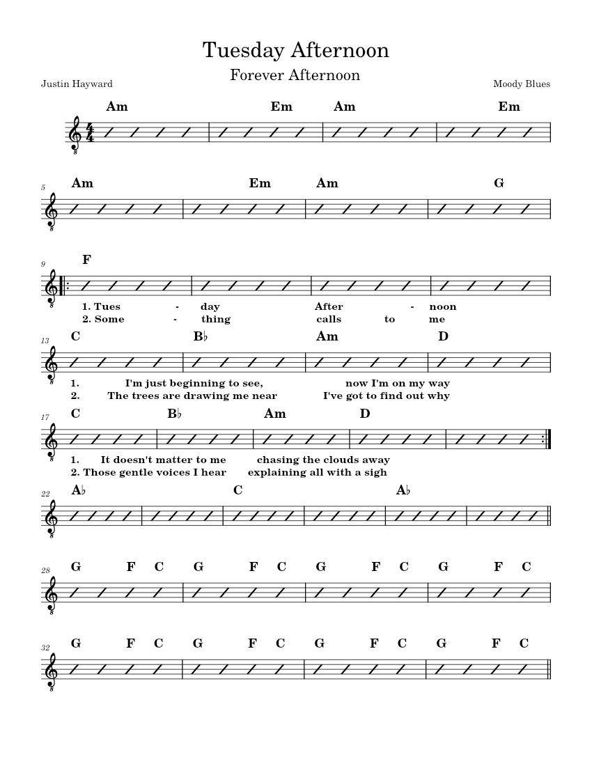 Tuesday afternoon – The Moody Blues Sheet Music with Chords for Guitar ...