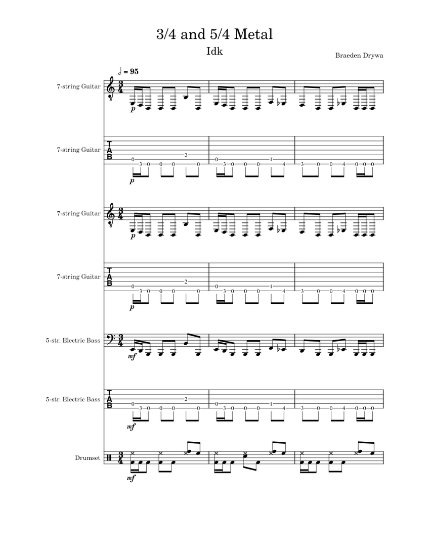 34 Metal Sheet music for Guitar, Bass guitar, Drum group (Mixed ...