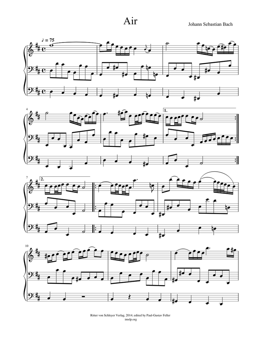 Johann Sebastian Bach - Air on the g string Sheet Music for Organ (Solo ...