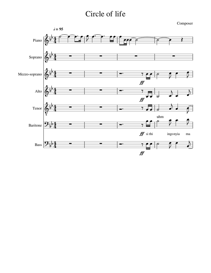 Circle of life - SATB Sheet Music with Chords for Piano, Soprano, Alto ...