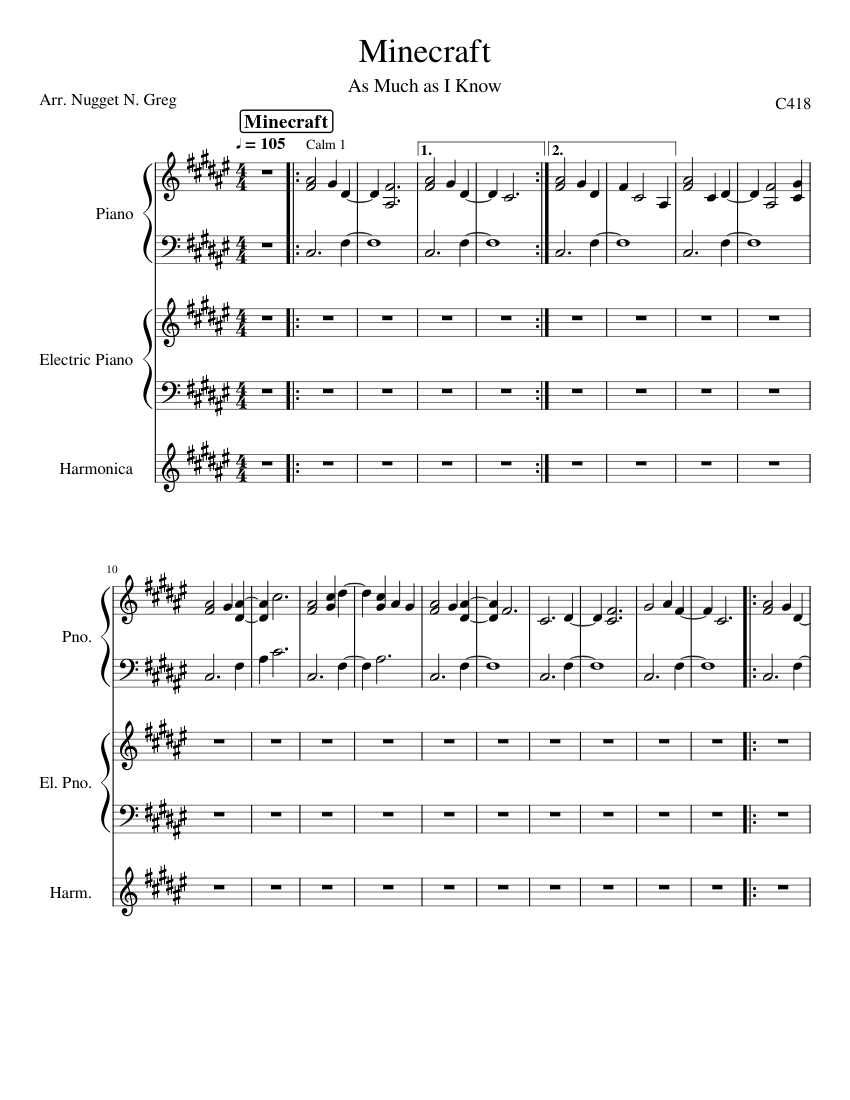 Minecraft Sheet Music for Piano, Harmonica (Mixed Ensemble) | MuseScore.com