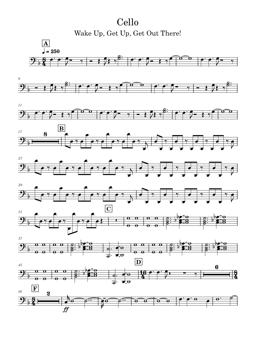 Cello- Wake Up, Get Up, Get Out There Sheet music for Cello (String ...