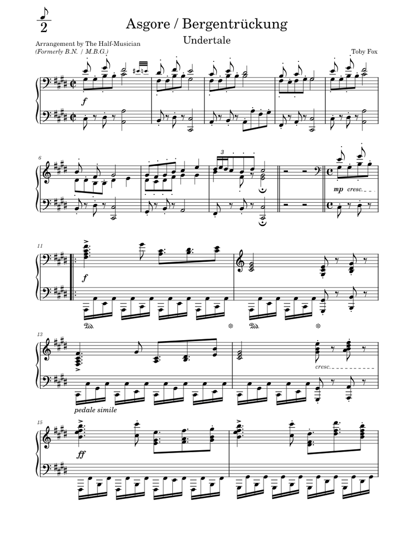 Asgore / Bergentrückung (Undertale) Sheet Music for Piano (Solo ...