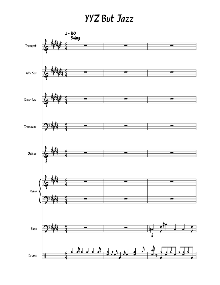 Yyz but Jazz Sheet music for Piano, Trombone, Saxophone alto, Saxophone ...