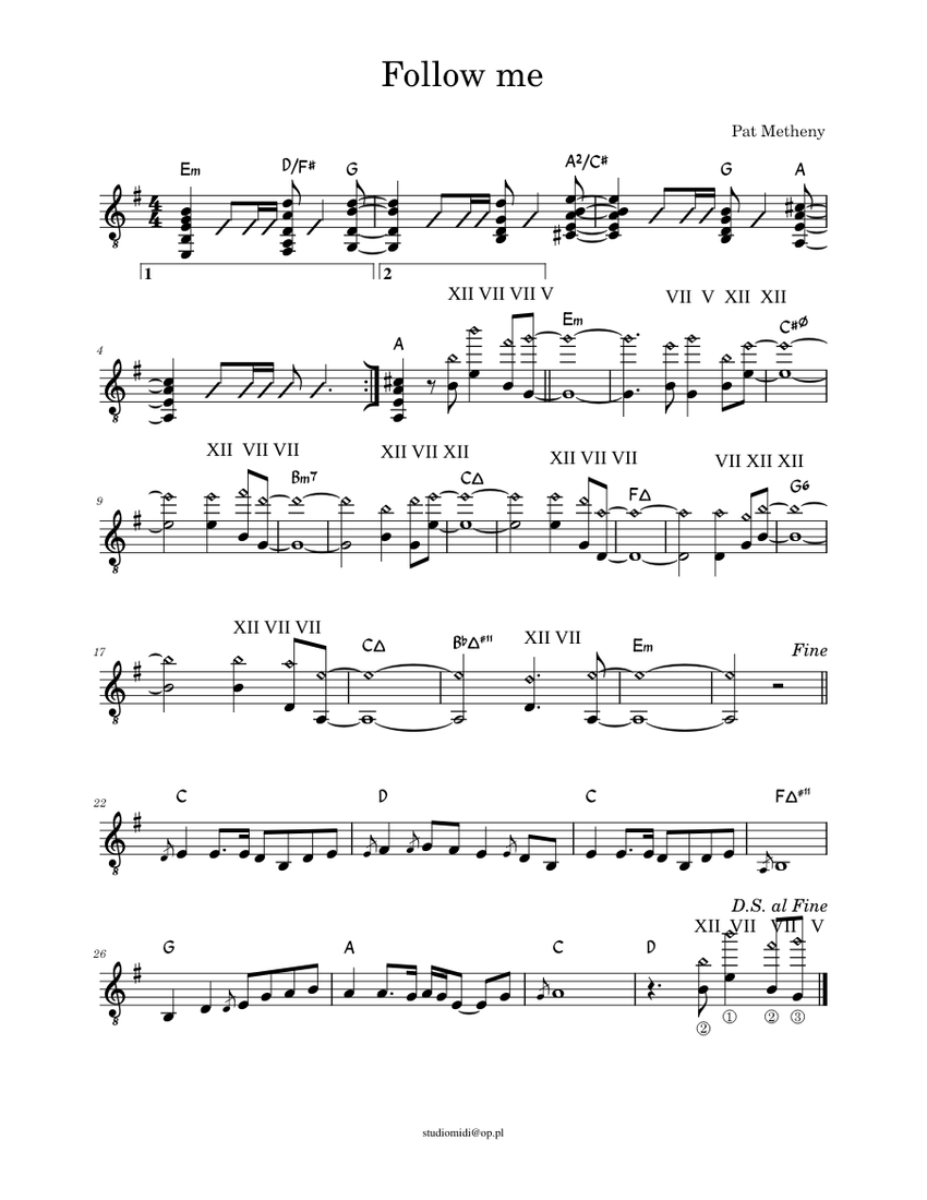 Follow me – Pat Metheny Sheet Music for Bouzouki (Solo) | MuseScore.com