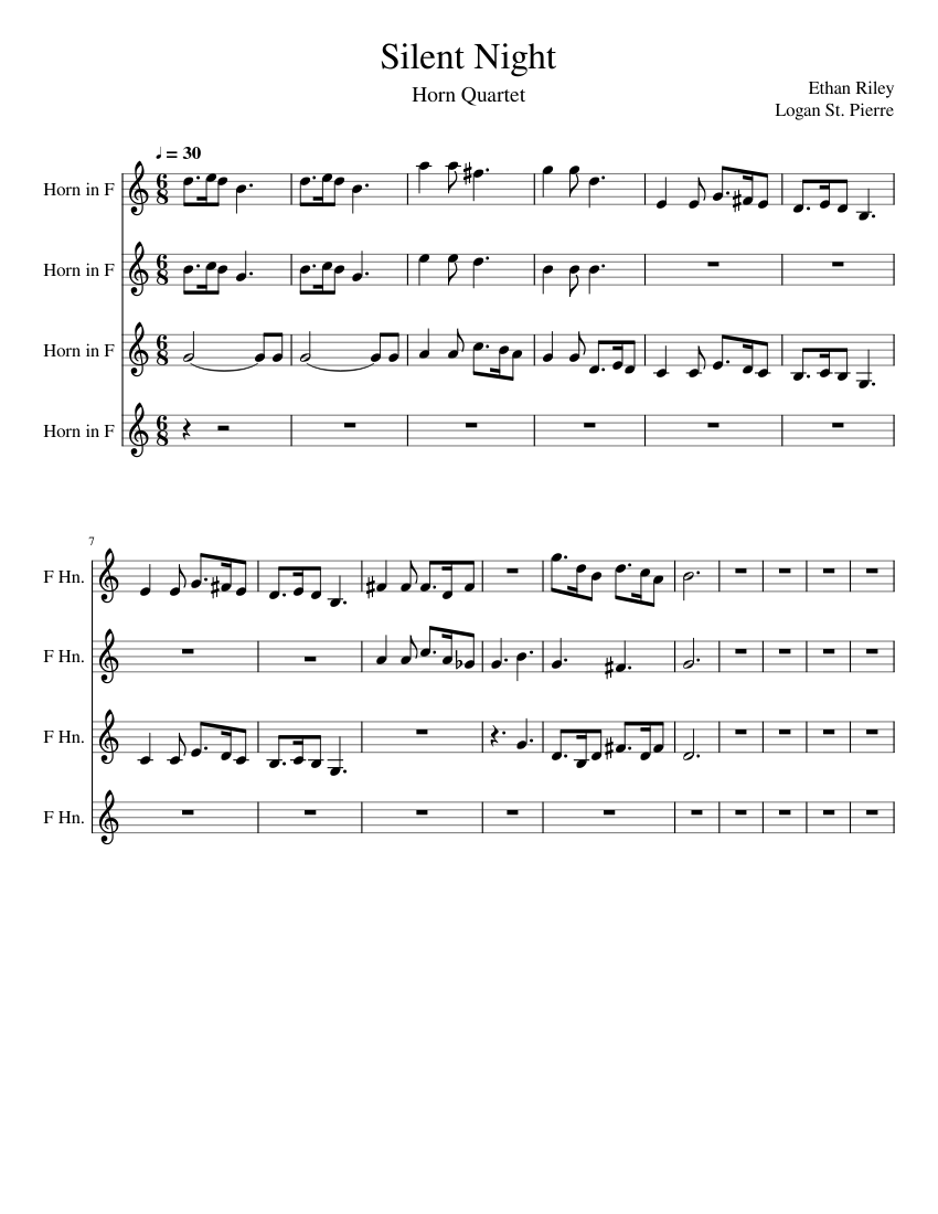 Silent_Night Sheet music for French horn (Mixed Quartet) | Musescore.com