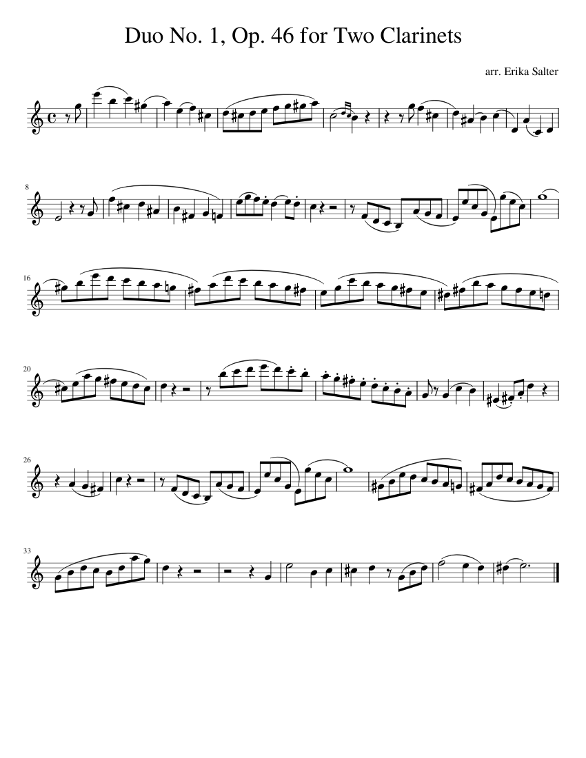 Duo No. 1, Op Sheet music for Clarinet in b-flat (Solo) | Musescore.com