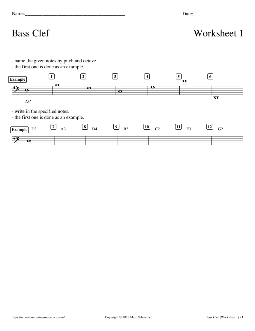 Bass Clef (Worksheet 1) Sheet Music for Piano (Solo) Easy | MuseScore.com