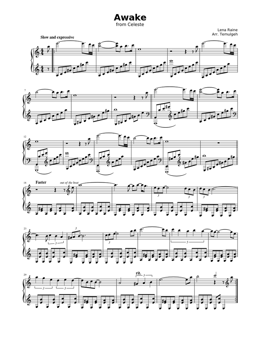 Awake | Celeste OST Sheet music for Piano (Solo) Easy | Musescore.com