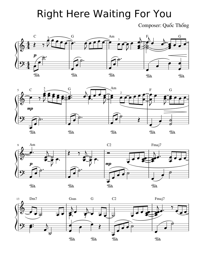 Right_Here_Waiting Sheet music for Piano (Solo) | Musescore.com