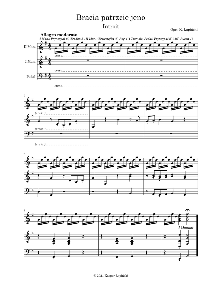 Bracia, patrzcie jeno - Introit | K. Łapiński Sheet music for Organ ...