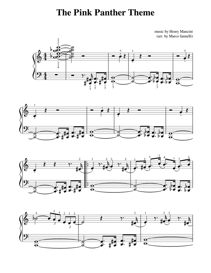 The Pink Panther Theme (Simplified) Sheet music for Piano (Solo) Easy ...