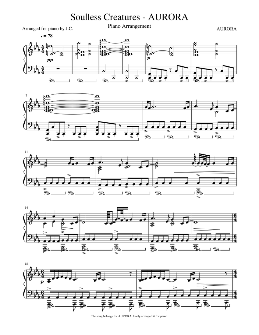 Soulless Creatures - AURORA - Piano Arrangement Sheet Music for Piano ...