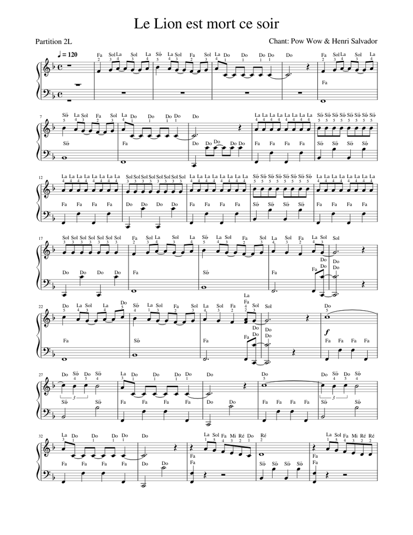 Le Lion est mort ce soir Sheet Music for Piano (Solo) easy | MuseScore.com